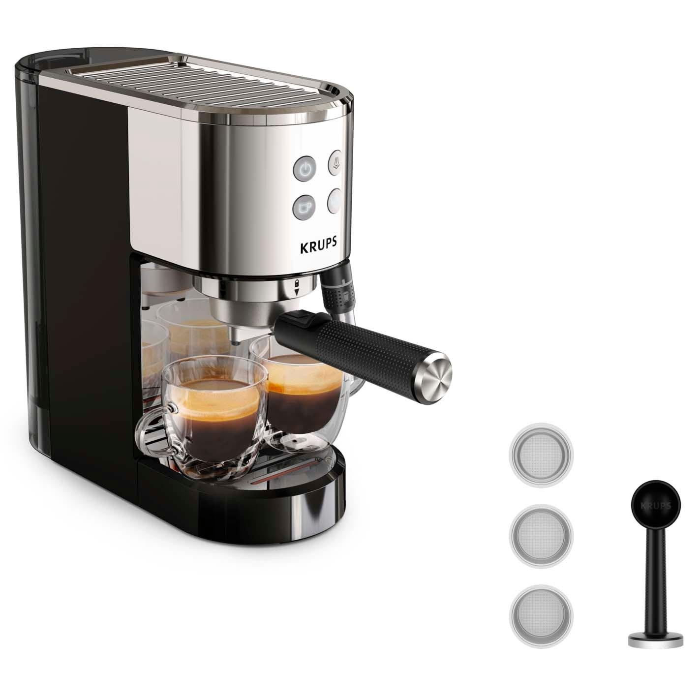 Espressor Krups XP444C, 15 bari, 1400W, argintiu, 33x17x38cm - eMAG.ro