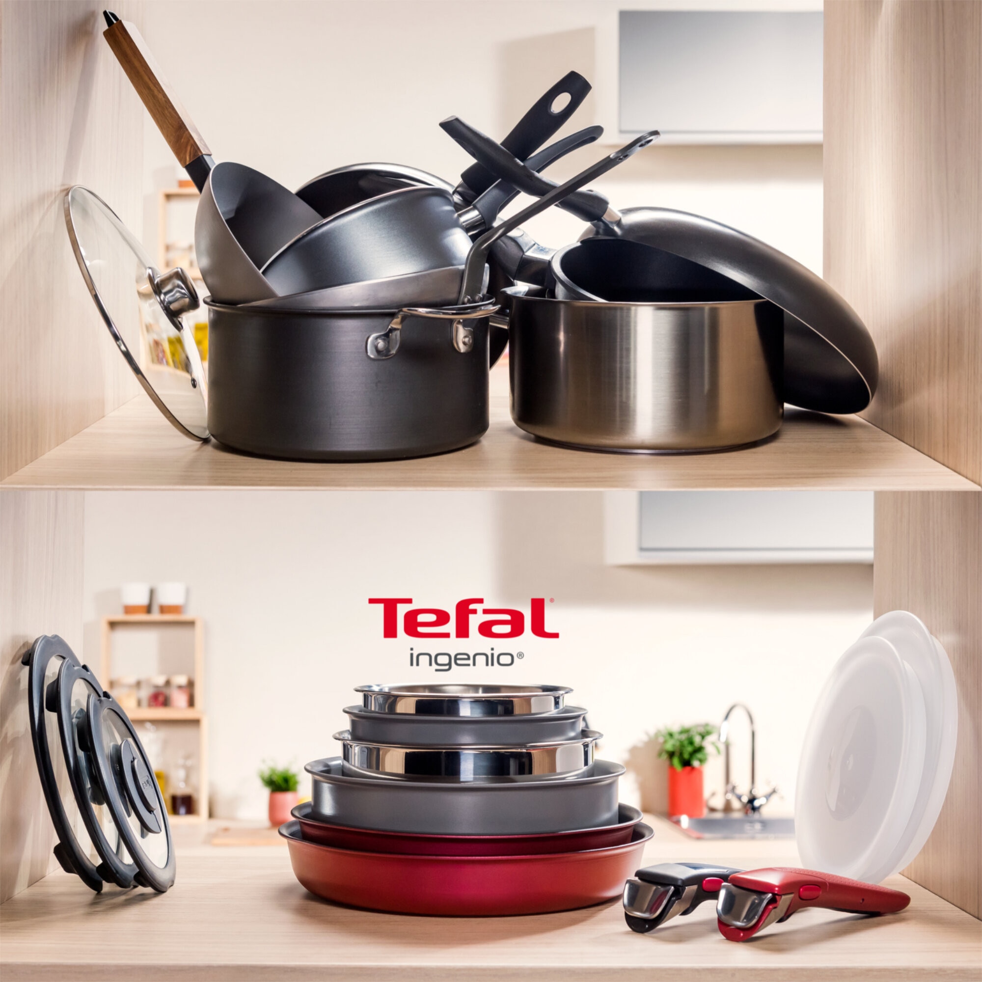 Set tigai Tefal Ingenio Cook Eat, 6 elemente, inox negru, diverse ...