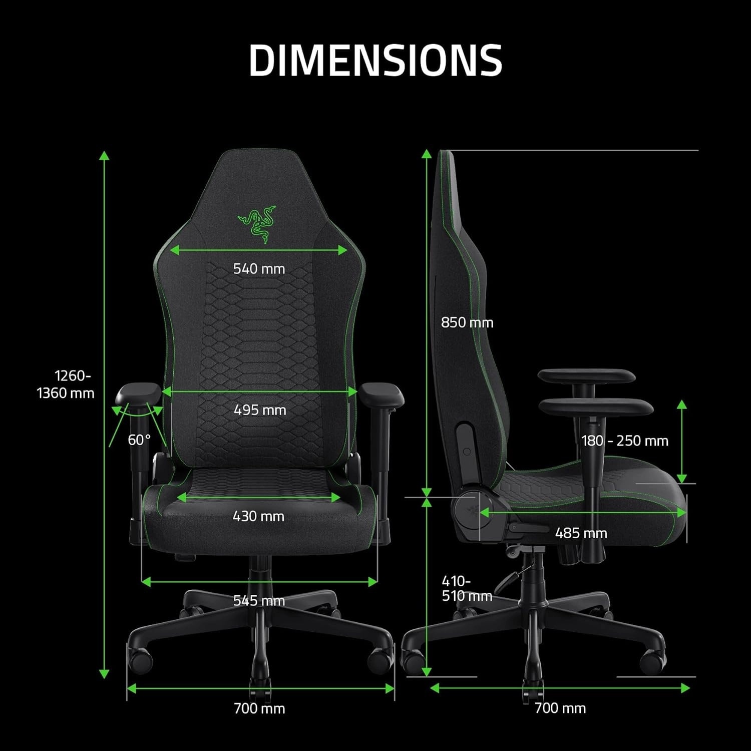 Razer Iskur V2 gamer szék, 136kg, fekete, 2D karfák, 152°-os dőlésszög ...