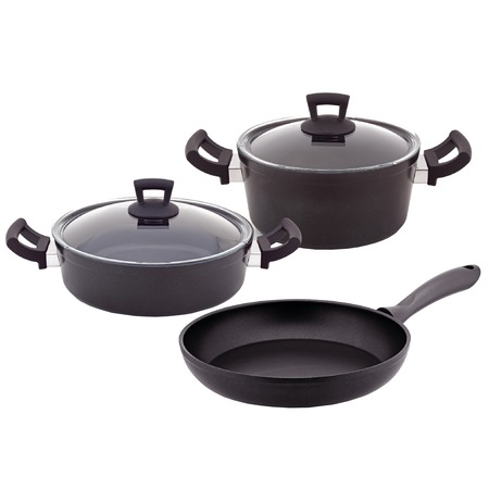 Set 5 piese Hascevher, 2 cratite cu capac + tigaie, granit, inductie - eMAG.ro