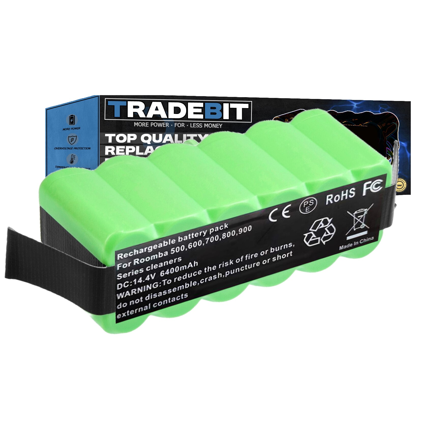 Батерия за прахосмукачки, Tradebit, за iRobot Roomba, 6000mAh, 14.4V ...