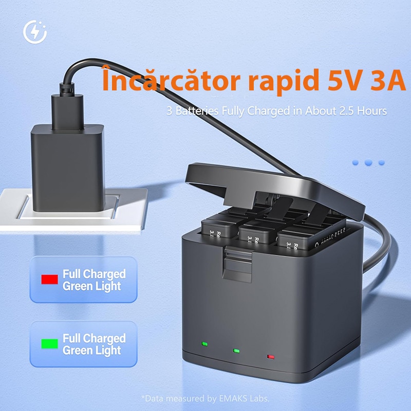 Set incarcator tip carcasa si 3 acumulatoare camera video sport ...