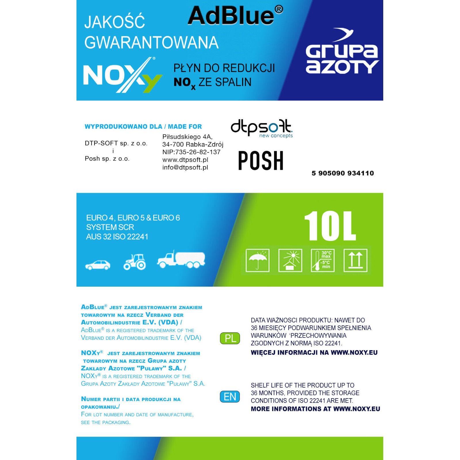 Aditiv auto AdBlue 10L, DTP-SOFT, solutie SCR, conform ISO 22241 ...