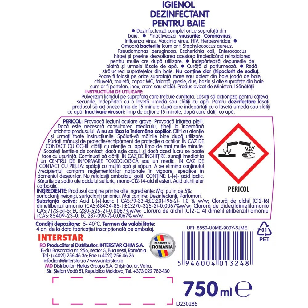 Igienol dezinfectant spray pentru baie, 750ml - eMAG.ro