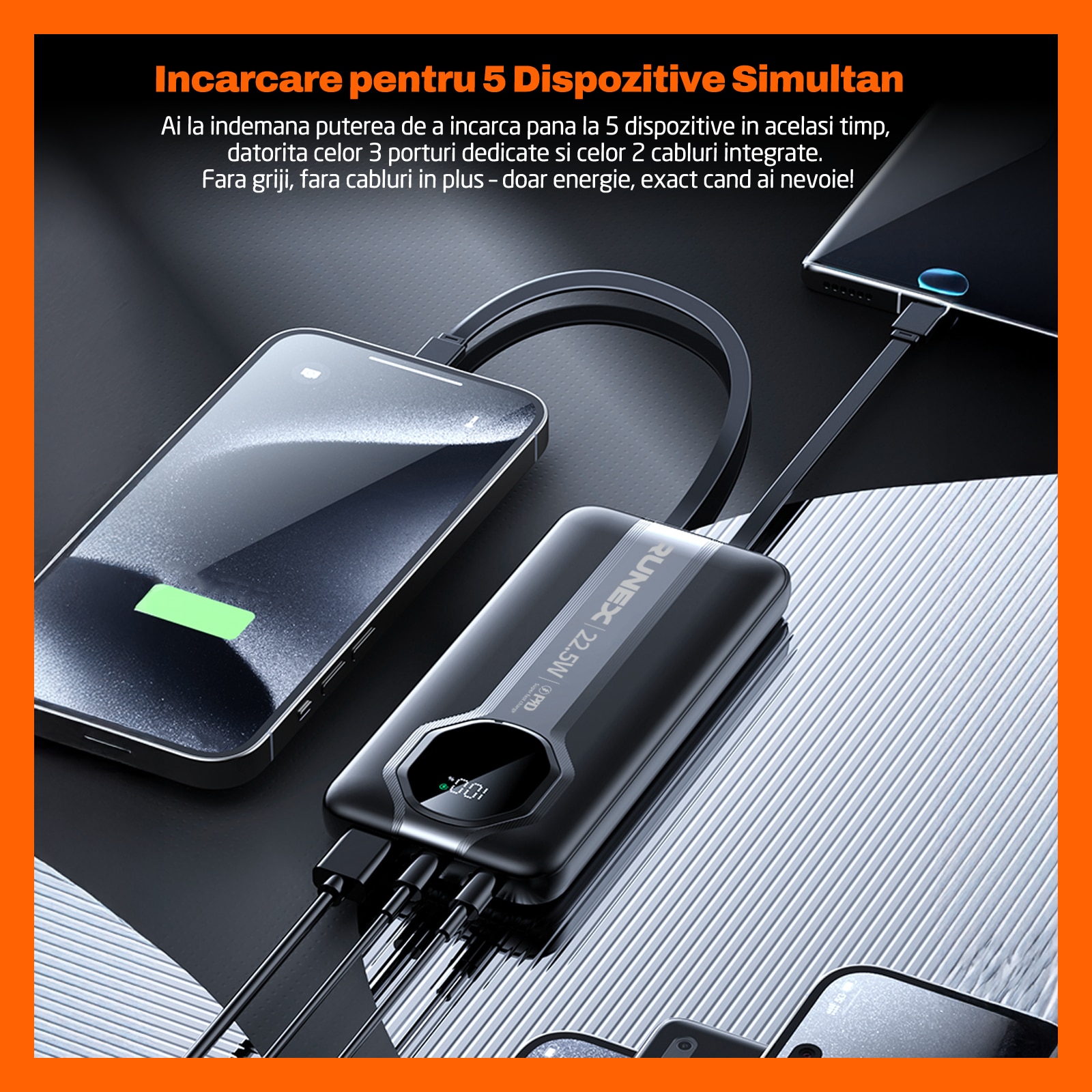 Baterie Externa Runex®, Model PB900, 20.000mAh, Power Bank Portabil ...