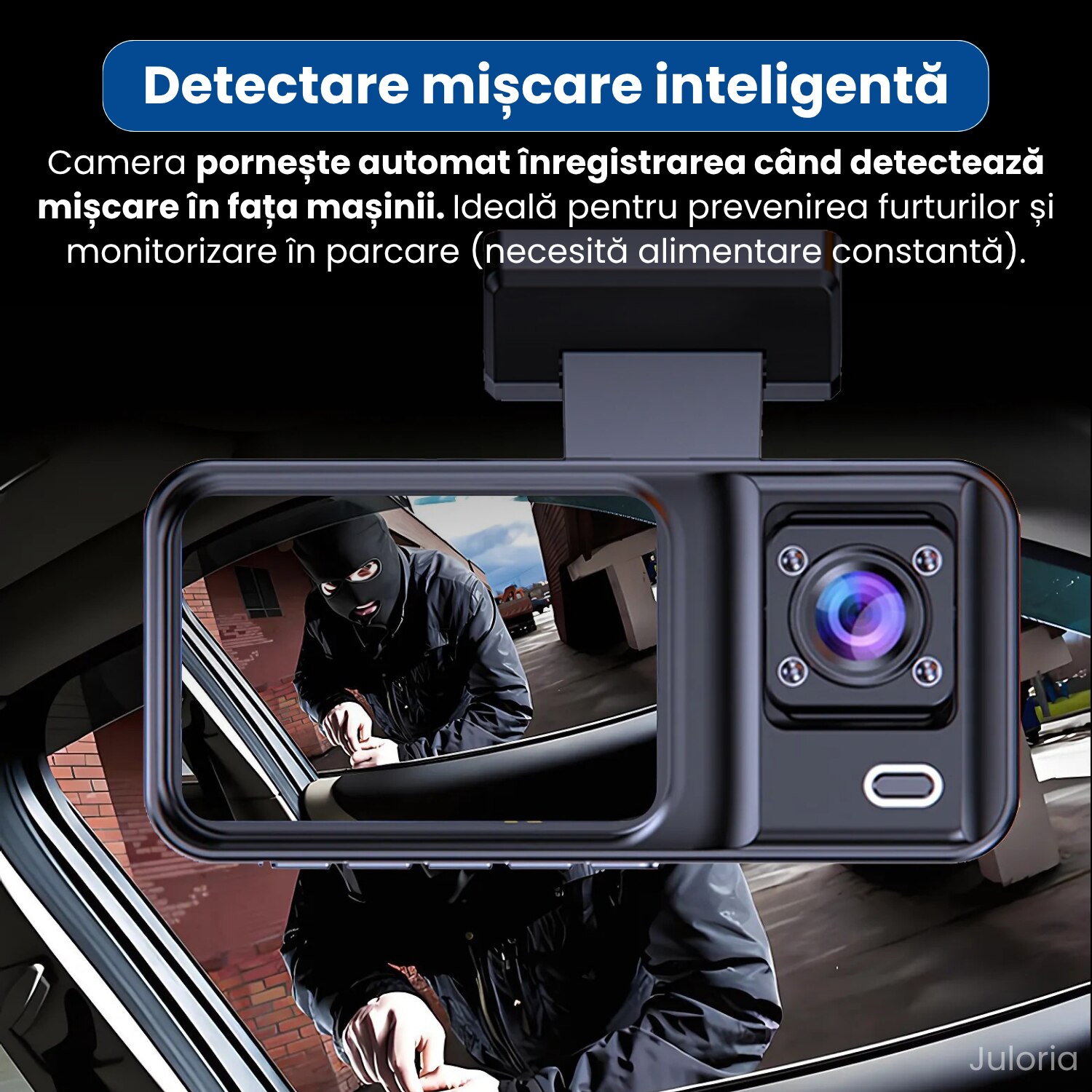 Camera auto 3 lentile, Full HD, HDR, unghi 170°, aplicatie, vedere ...