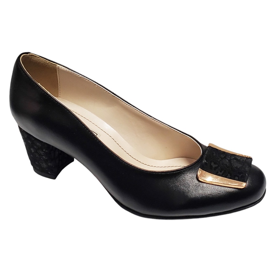 Pantofi Dama Eleganti Negri Din Piele Naturala Cu Toc Aplicat De 6cm ...