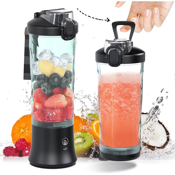 Mini Blender Electric Portabil, 4000mAh, 6 Lame 3D, 600 ml ...