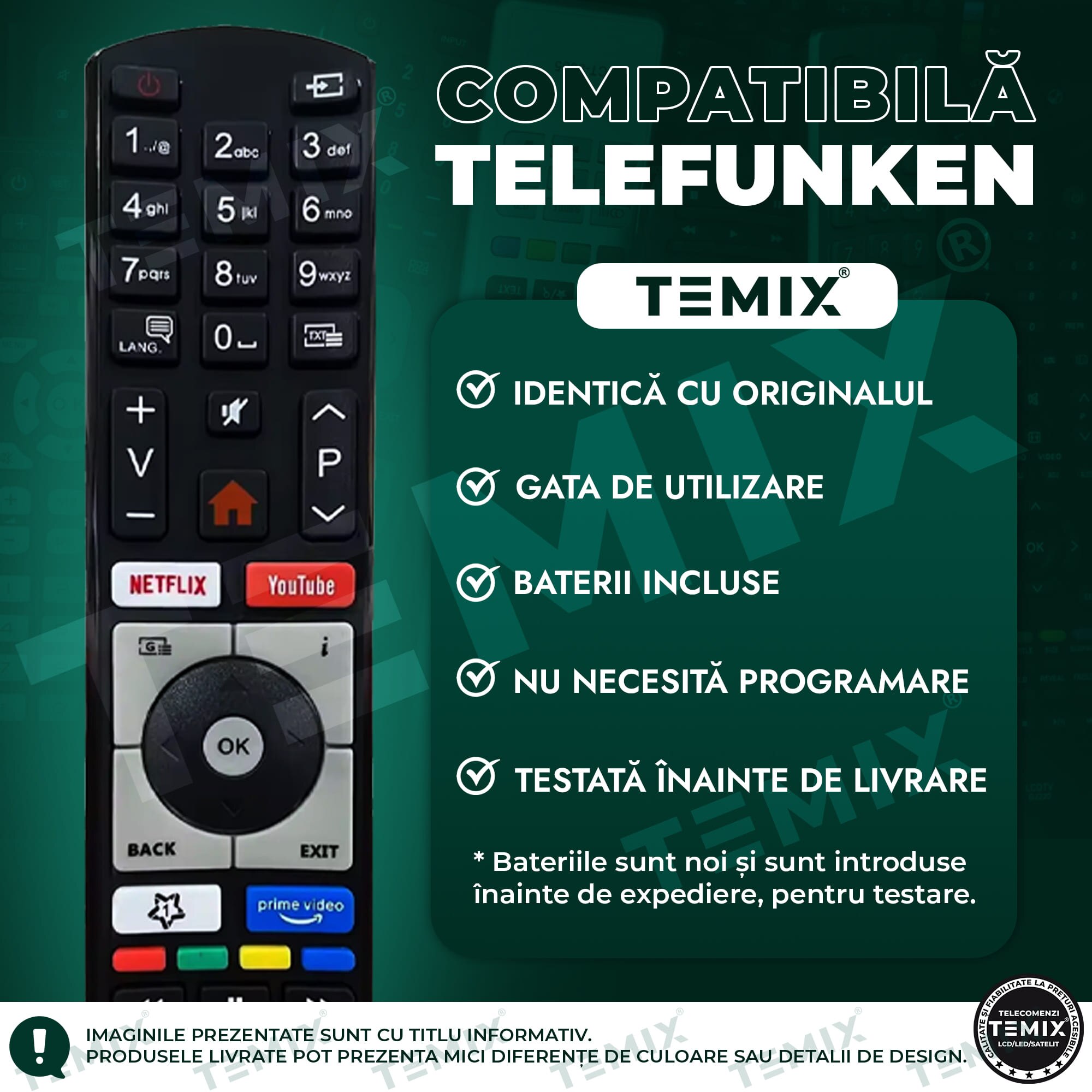 Telecomanda compatibila Telefunken, XF22G501V, 24HV2000, 32F2000 ...