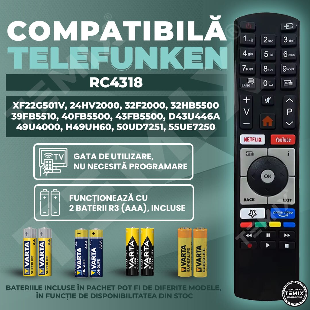 Telecomanda compatibila Telefunken, XF22G501V, 24HV2000, 32F2000 ...