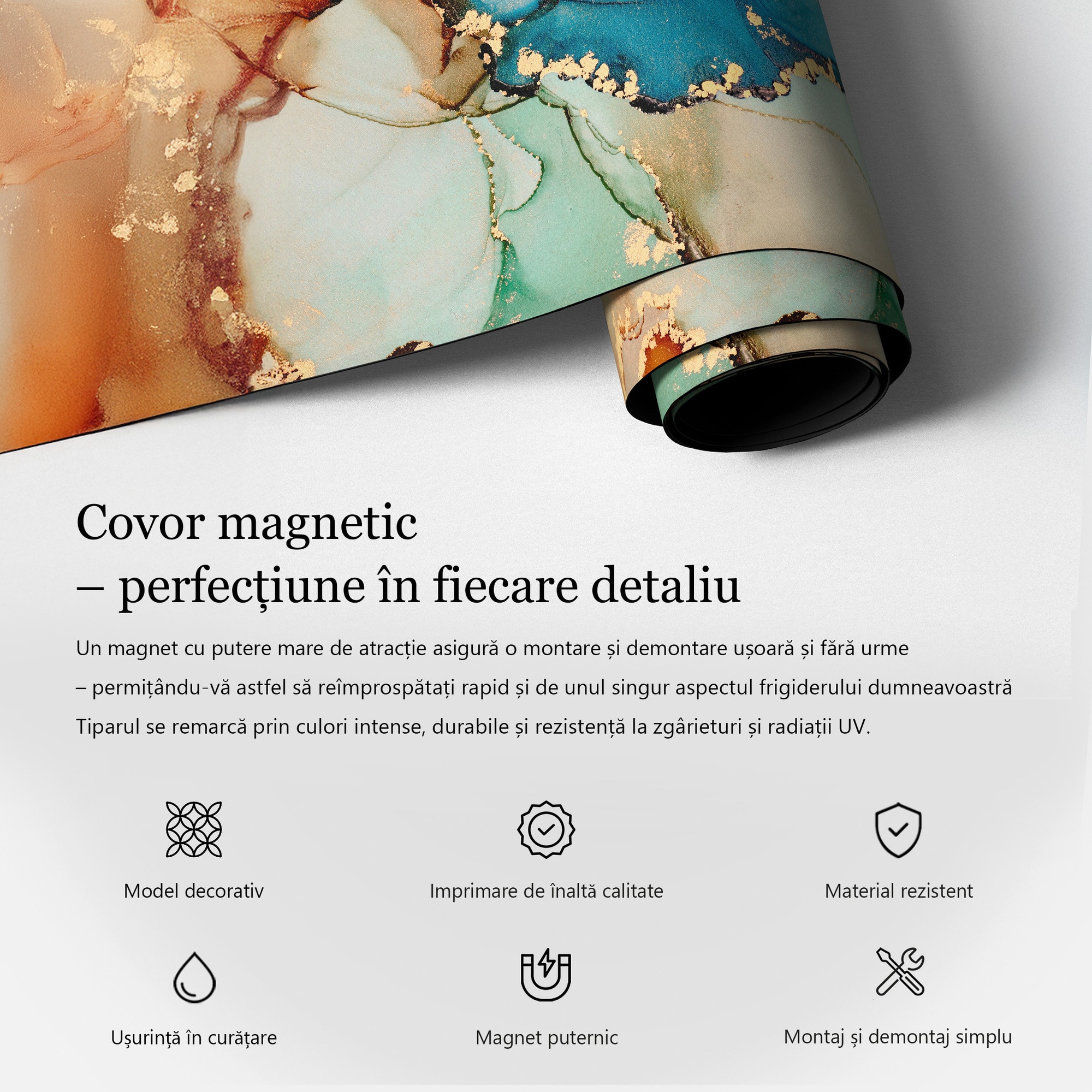 Autocolant magnetic frigider, Wallfluent, Model de lemn cu noduri, Gri ...