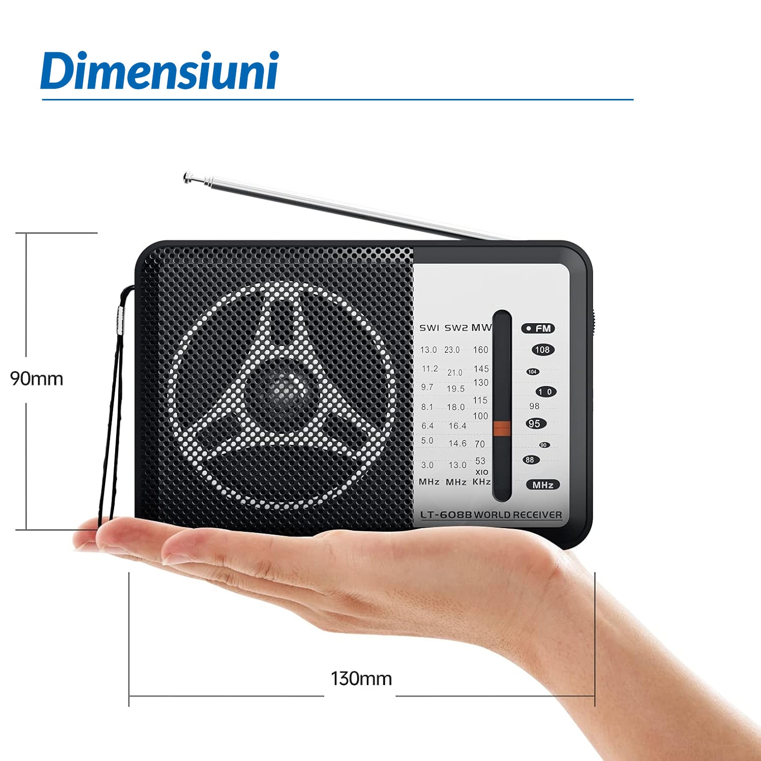 Radio portabil 608B cu 4 benzi de receptie AM FM SW1 SW2, alimentare 2 ...