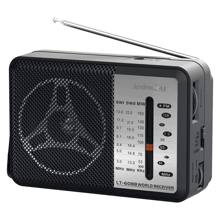 Radio portabil 608B cu 4 benzi de receptie AM FM SW1 SW2, alimentare 2 ...