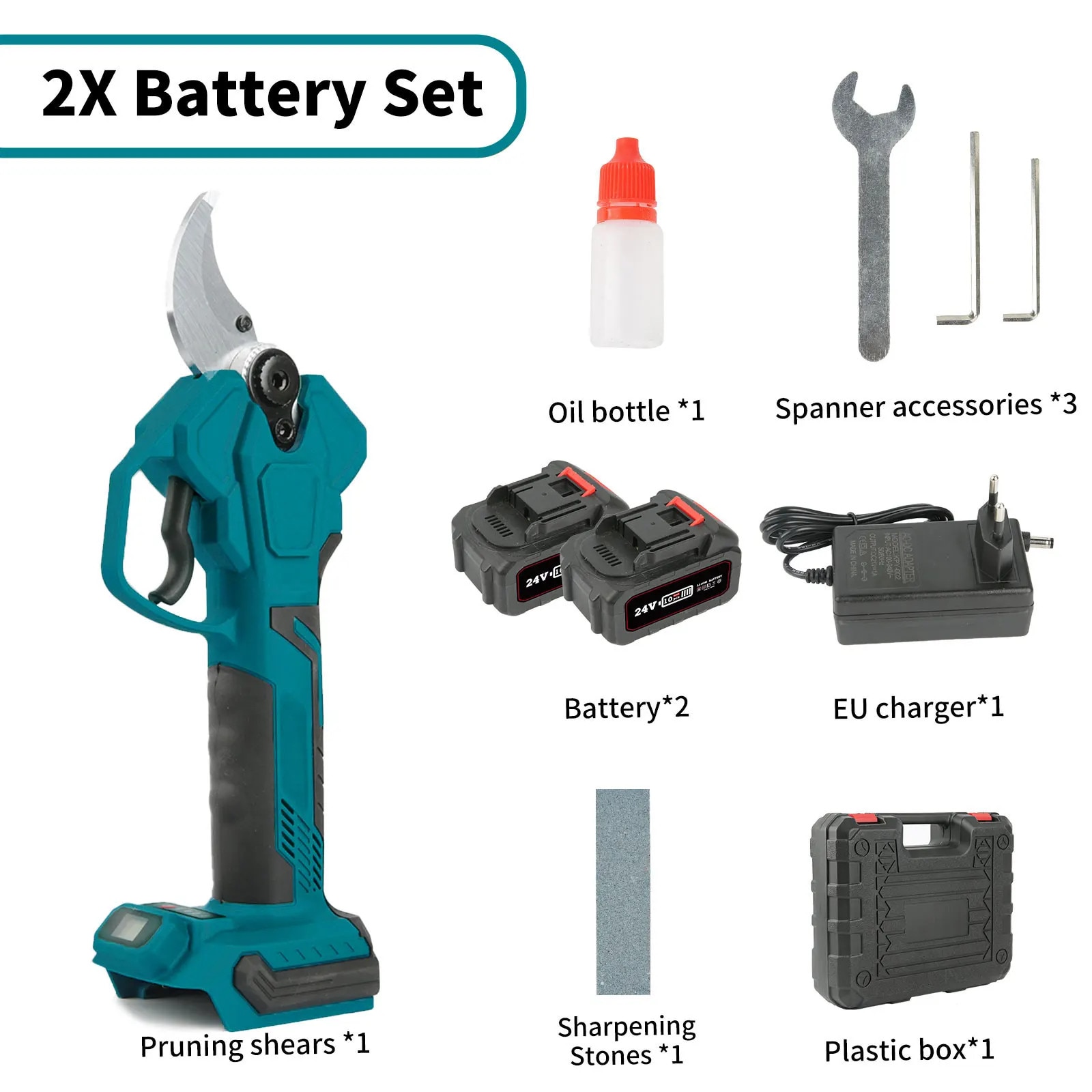 Електрически ножици за клони, 2 батерии, безчетков мотор, безжичен ...