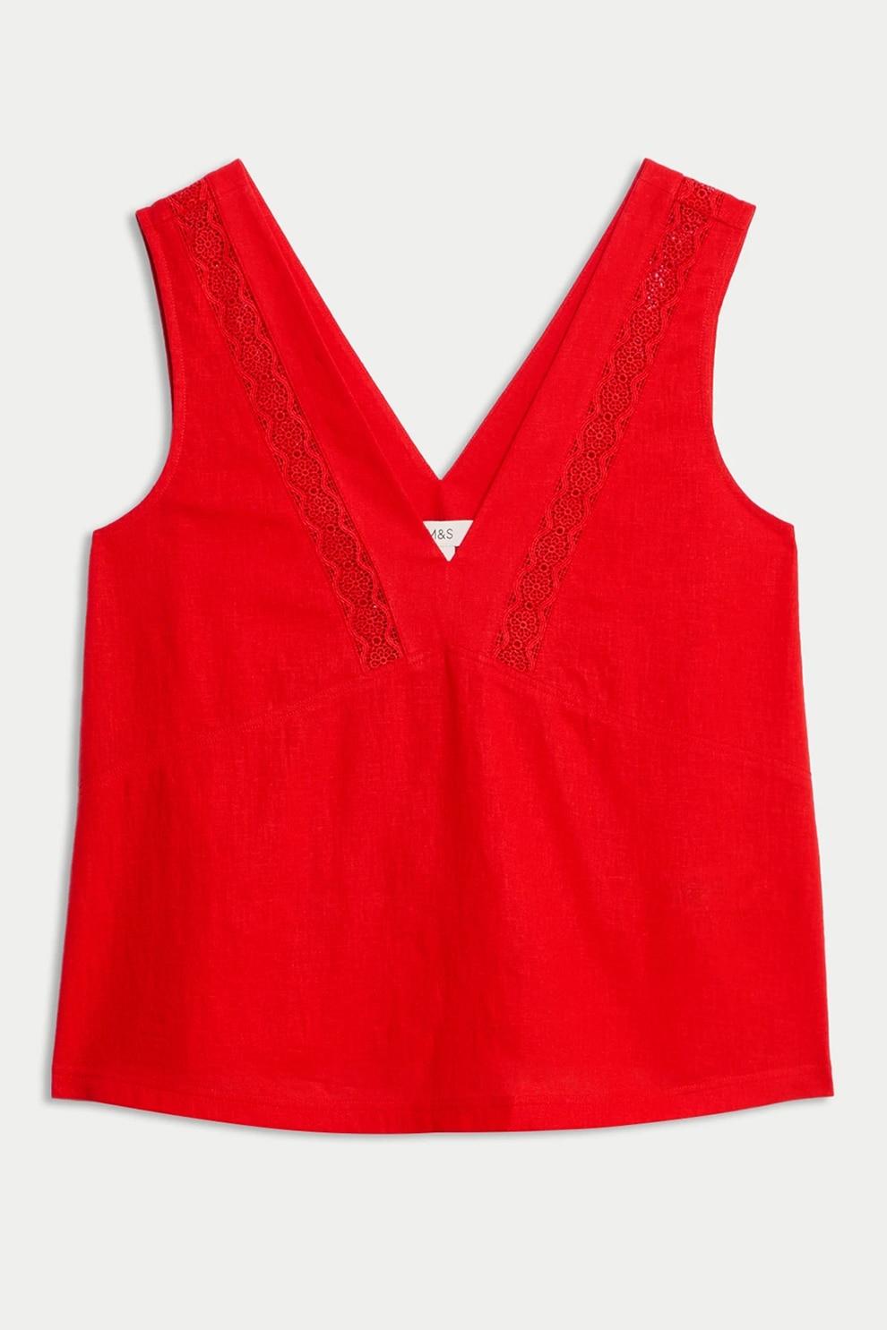 Marks & Spencer, Top din amestec de in cu broderie, Rosu vermillion, 20 ...