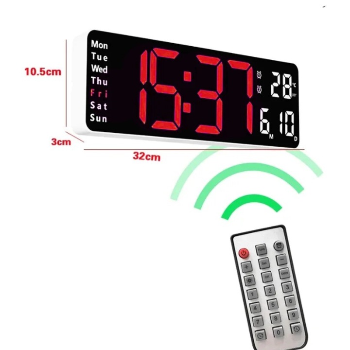 Ceas Digital de Perete, cu Telecomanda, Functie de Termometru, Calendar ...