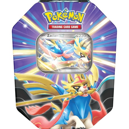 Cutie metalică Pokemon TCG: Slashing Legends Tin, Zacian ex, include 1 ...