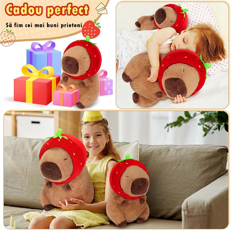 Jucarie plus Capibara, AjieQaQ, cu palarie de capsuna, Papusa plus ...