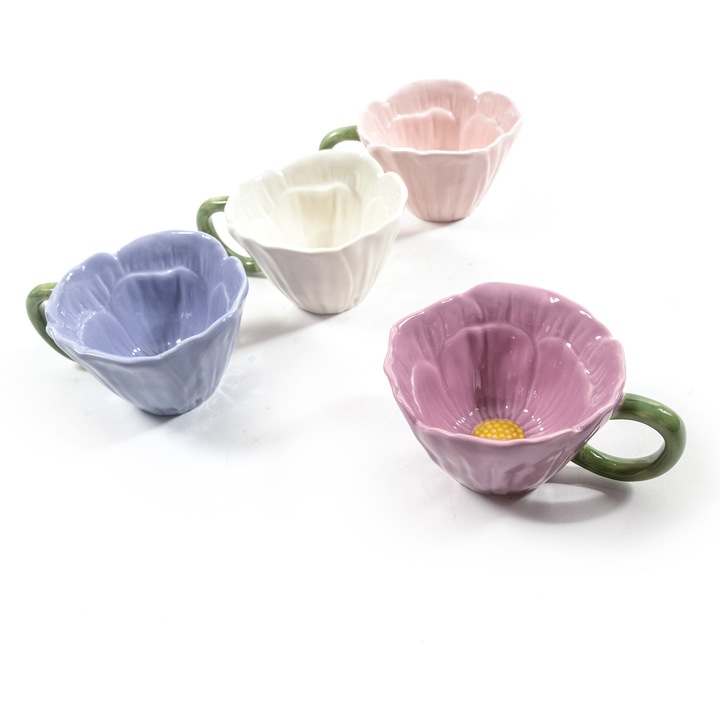 Set 4 cani portelan, Flower, 170ml - eMAG.ro