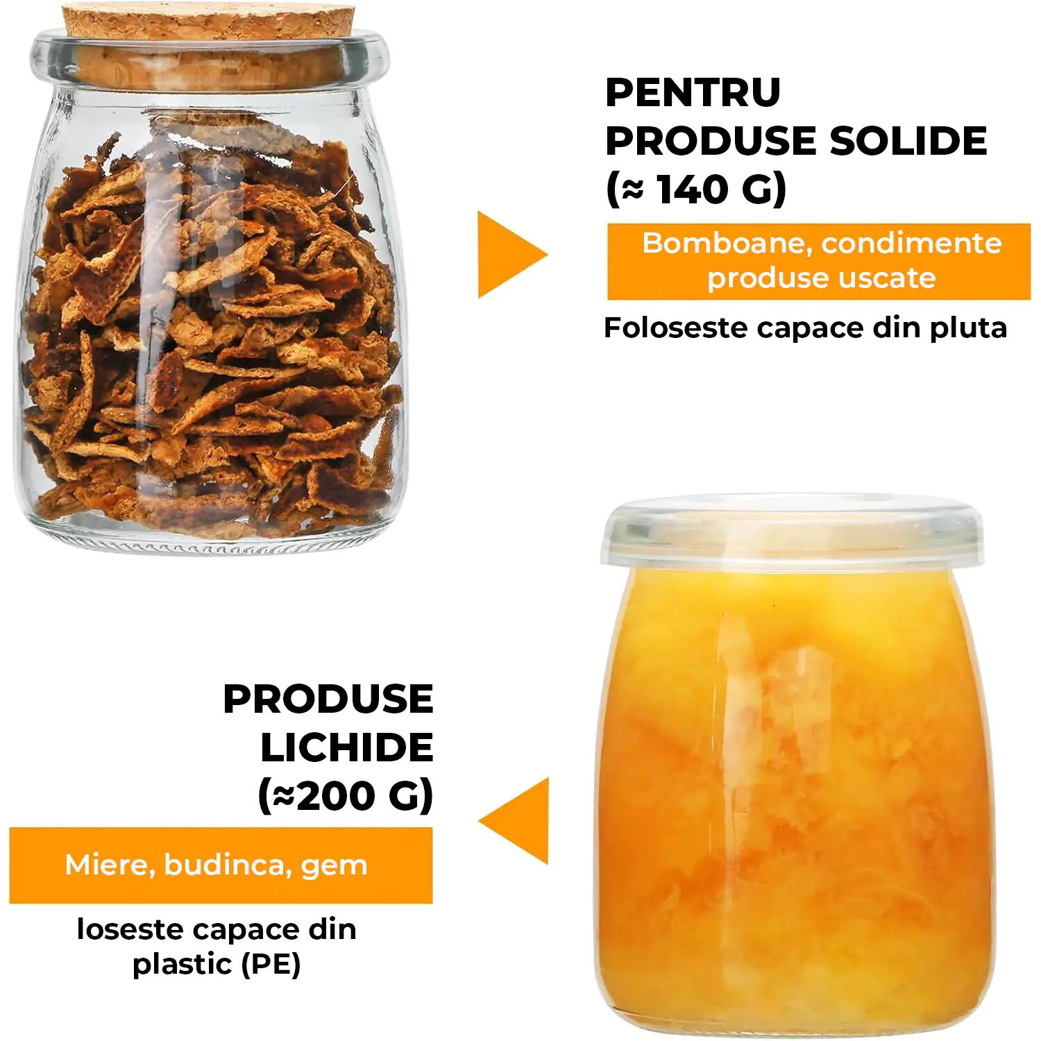 Set 20 Borcane Mici Elindor® din Sticla cu Capac Pluta, 200 ml, Borcane ...