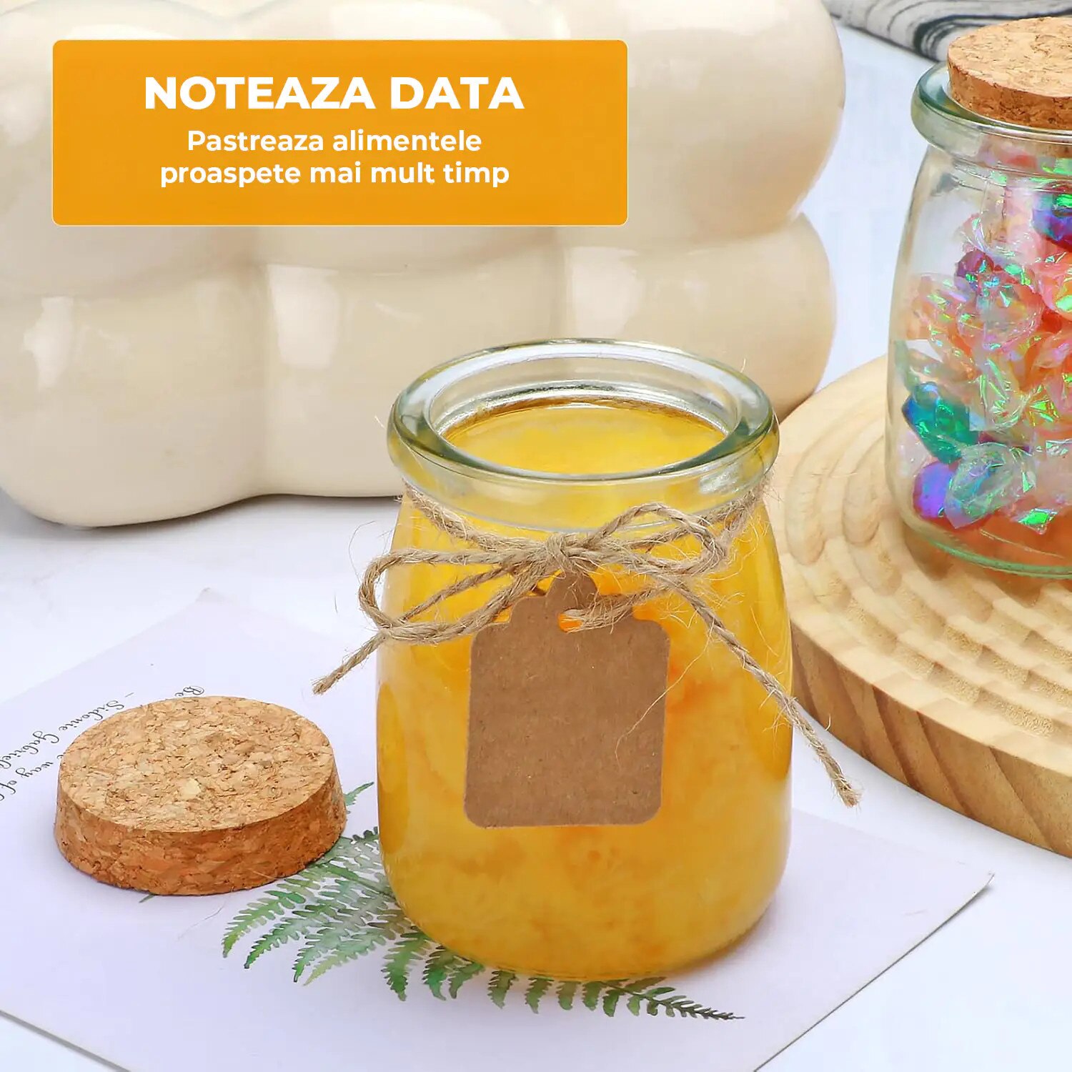 Set 20 Borcane Mici Elindor® din Sticla cu Capac Pluta, 200 ml, Borcane ...