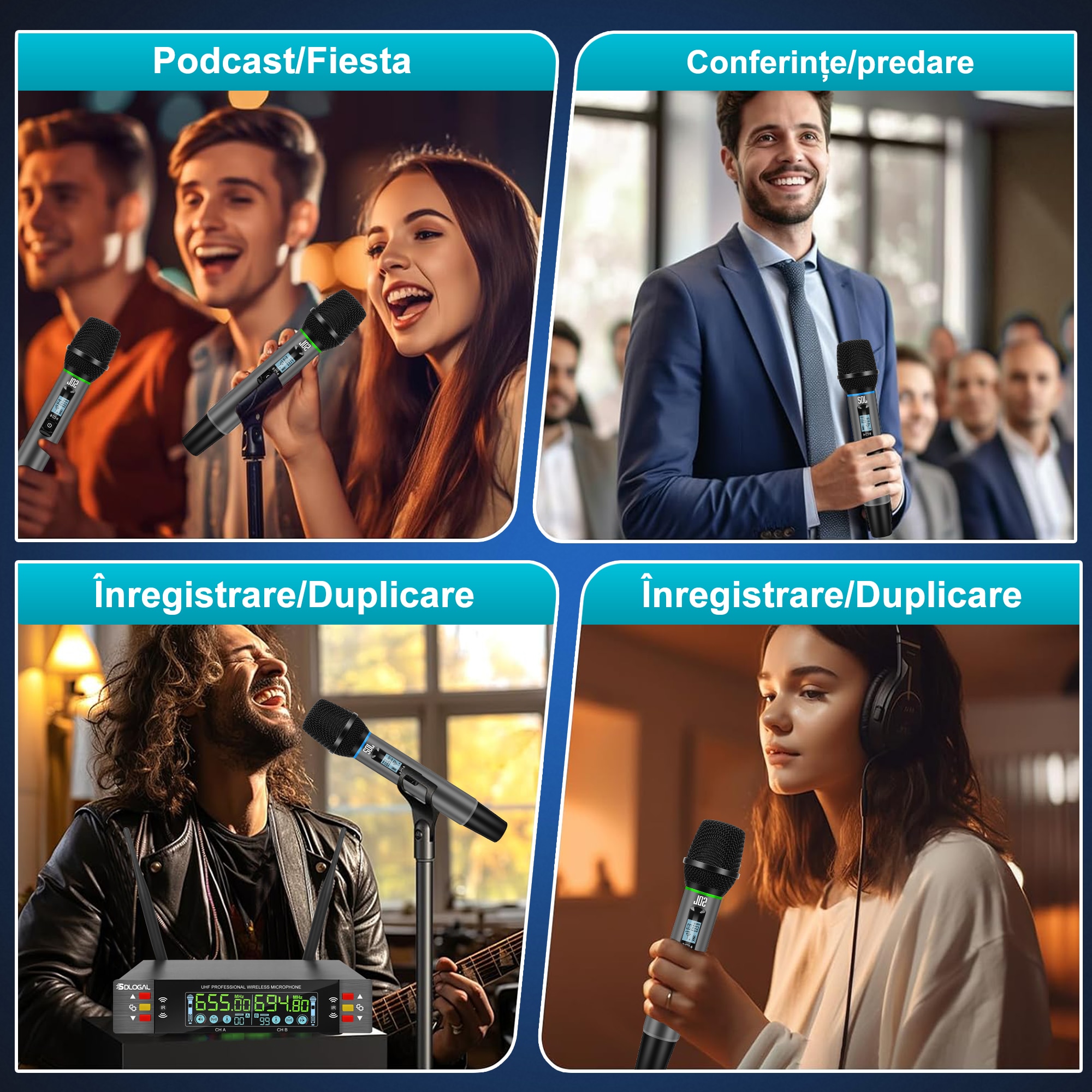 Set 2 microfoane profesionale, SDLOGAL, Cu Receiver Wireless, HD Afisaj ...
