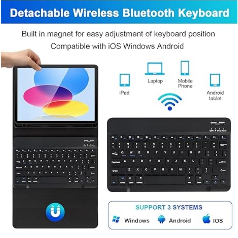 Husa cu tastatura pentru iPad Apple, Excitat®, compatibil cu tableta ...