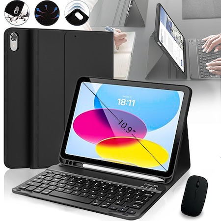 Husa cu tastatura pentru iPad Apple, Excitat®, compatibil cu tableta ...