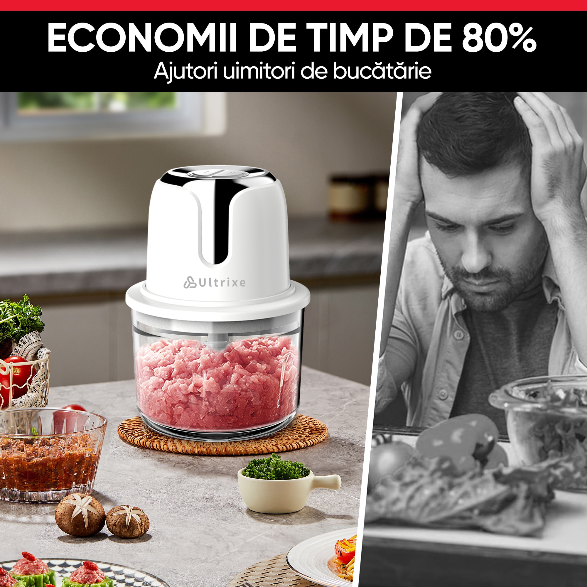 Tocator electric pentru alimente, Ultrixe Mini tocator fara fir, 1000ml ...
