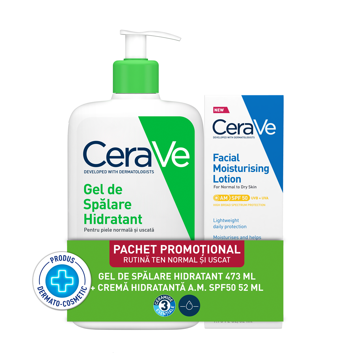Pachet CeraVe: Gel de Spalare Hidratant 473 ml + Crema hidratanta AM ...