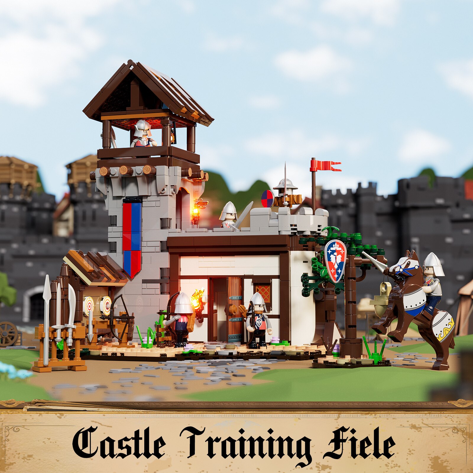 Set de constructie teren antrenament medieval, Excitat®, iluminat ...