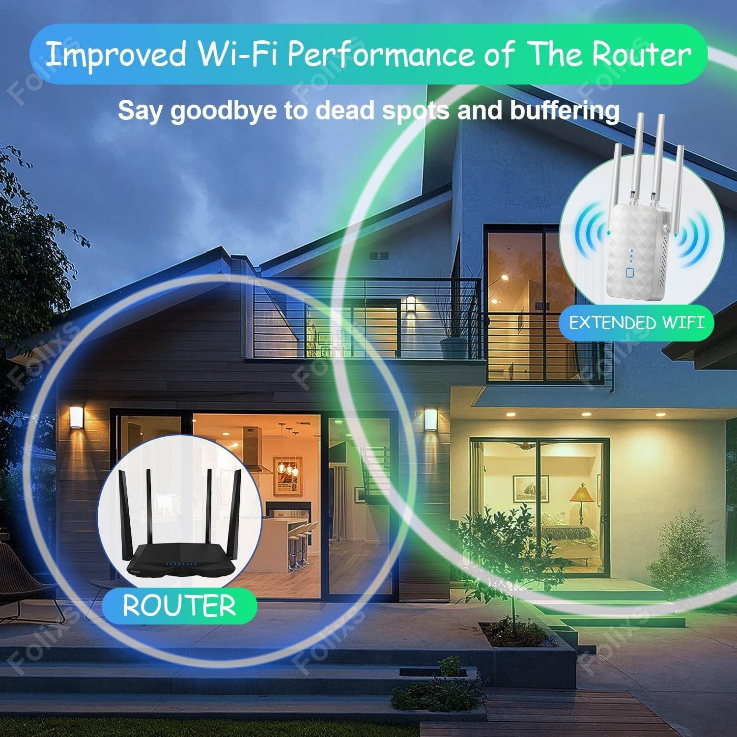 Folixs WiFi Range Extender vezeték nélküli jelerősítő, 1200 Mbps ...