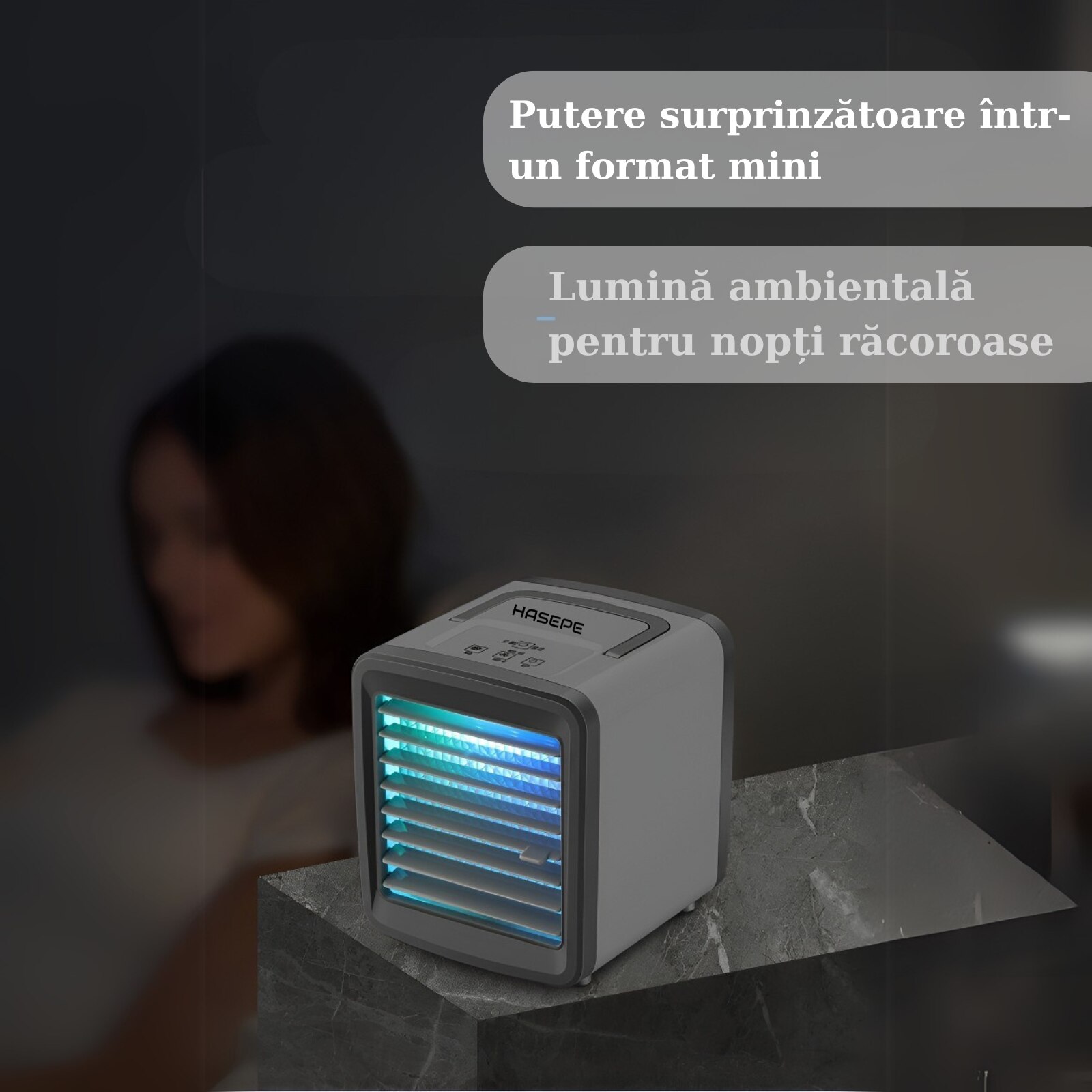 Ventilator Portabil HASEPE, cu USB, Mini Racitor Aer cu Pulverizare Apa ...