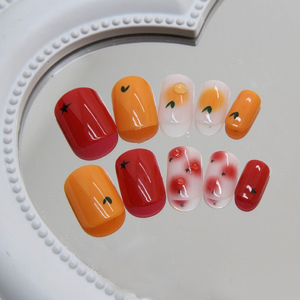 Set 24 unghii false press-on, patrate scurte, model cu fructe, unghii ...