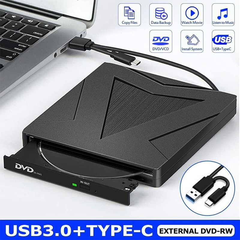 Unitate optica CD/DVD externa, USB 3.0/Type-C, 5Gbps, negru, 2MB buffer ...