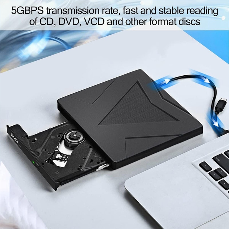 Unitate optica CD/DVD externa, USB 3.0/Type-C, 5Gbps, negru, 2MB buffer ...