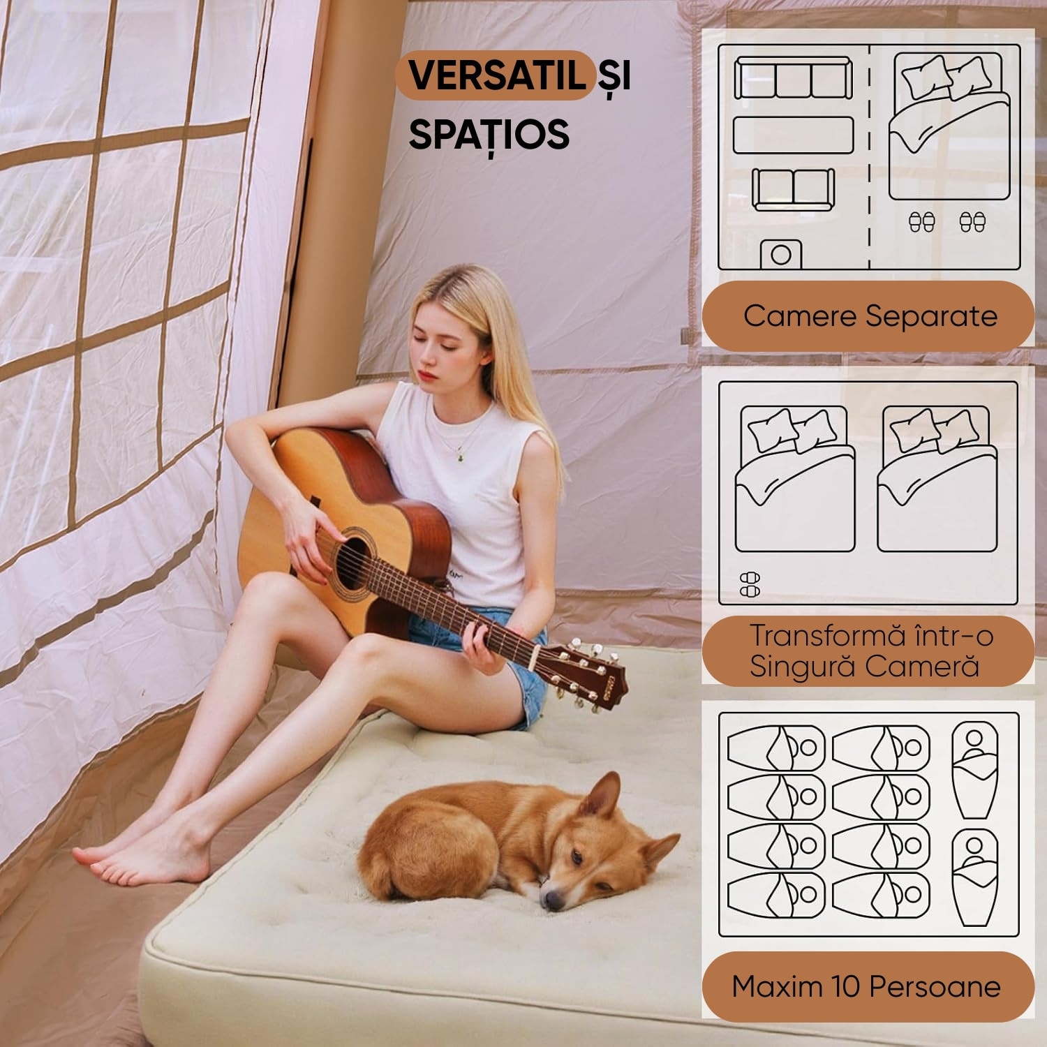 Cort Gonflabil PLEMORY®, 8-10 Persoane, Impermeabil, Material Rezistent ...