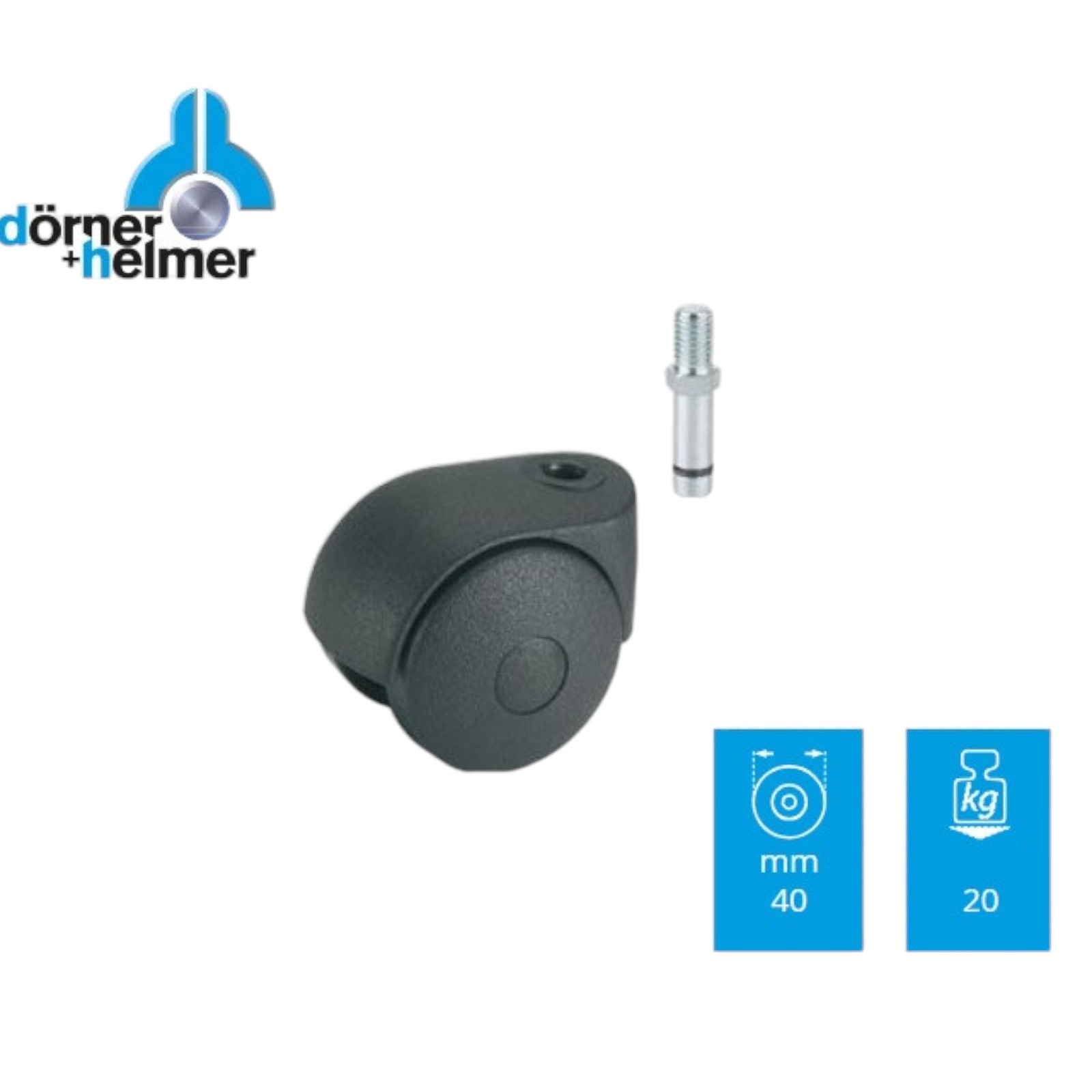 Roata pentru mobila, Dorner + Helmer, D40mm, 20 kg, cu stift filetat ...