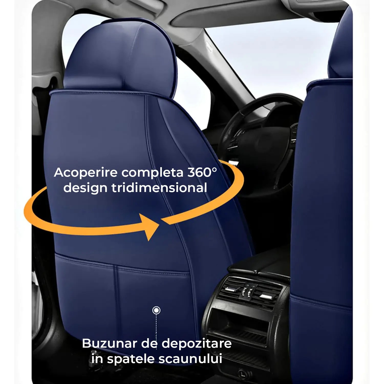 Set 2 Huse Scaune Auto Elindor®, Piele Ecologica/Textil, Protectie ...
