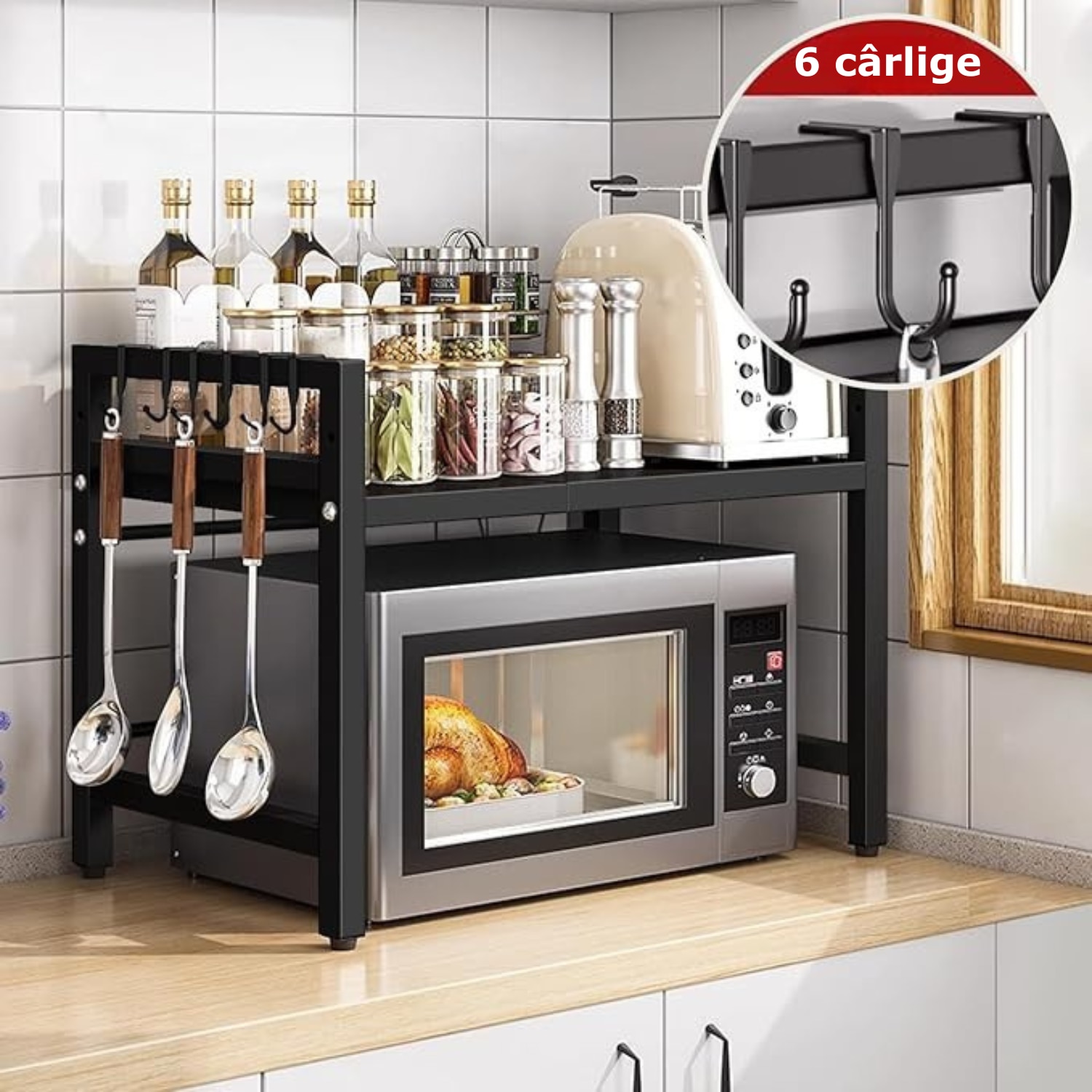Raft metalic cuptor cu microunde, Simply Joy, 6 Carlige, Ajustabil ...