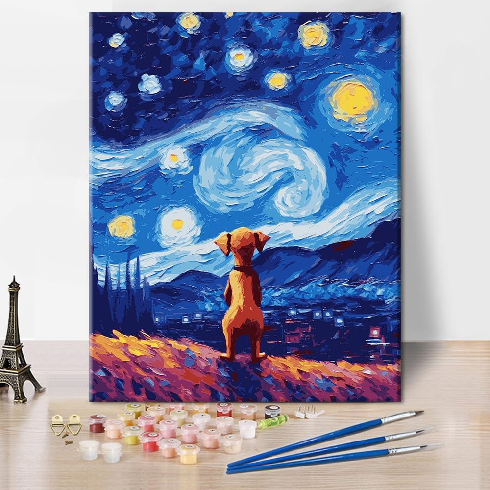 Pictura pe numere, cer nocturn, caini 40 x 50 cm - eMAG.ro