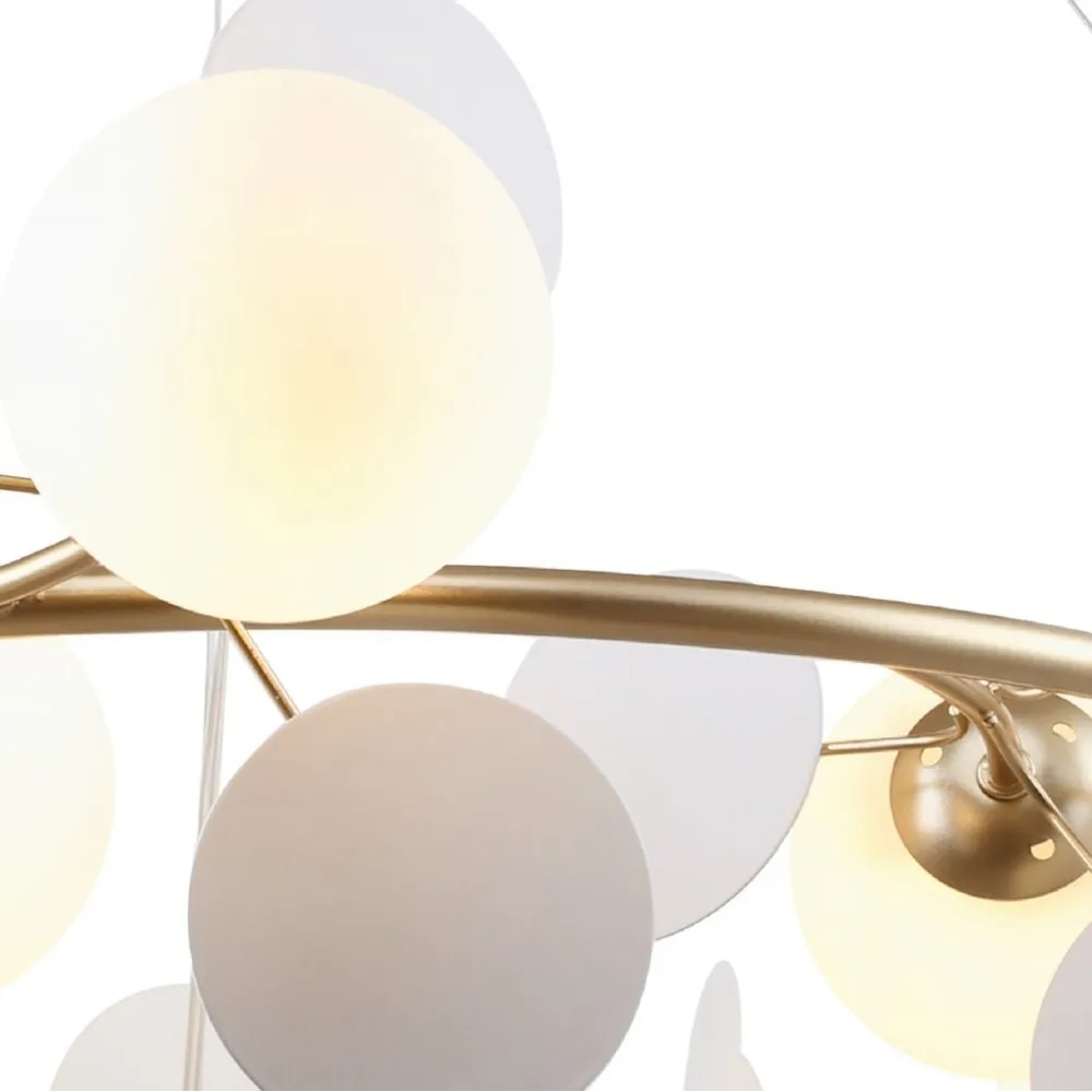 Candelabru modern, 9 globuri albe din sticla, dulie 9xE27 + 27 petale ...
