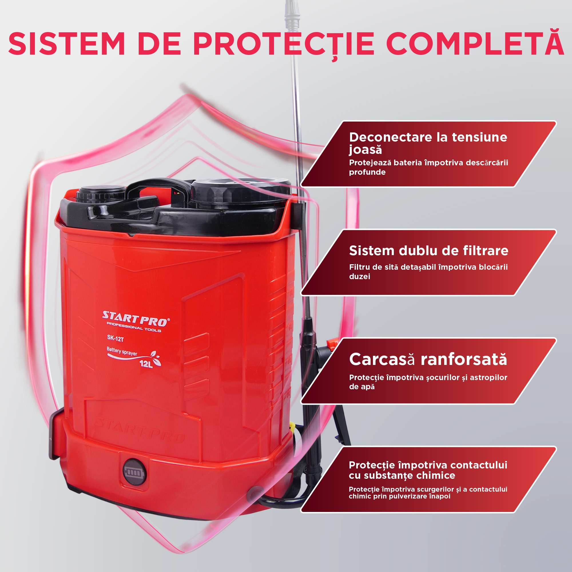Pompa de stropit electrica, StartPro, 5, 5 Bar 12 L, acumulator ...