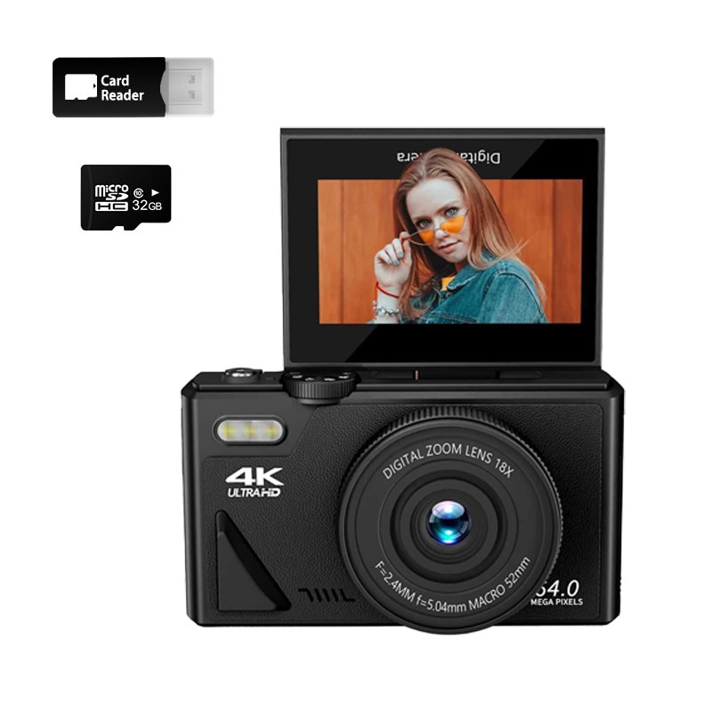 Aparat foto digital compact, Ecran reversibil 180°, Card de memorie 32G ...
