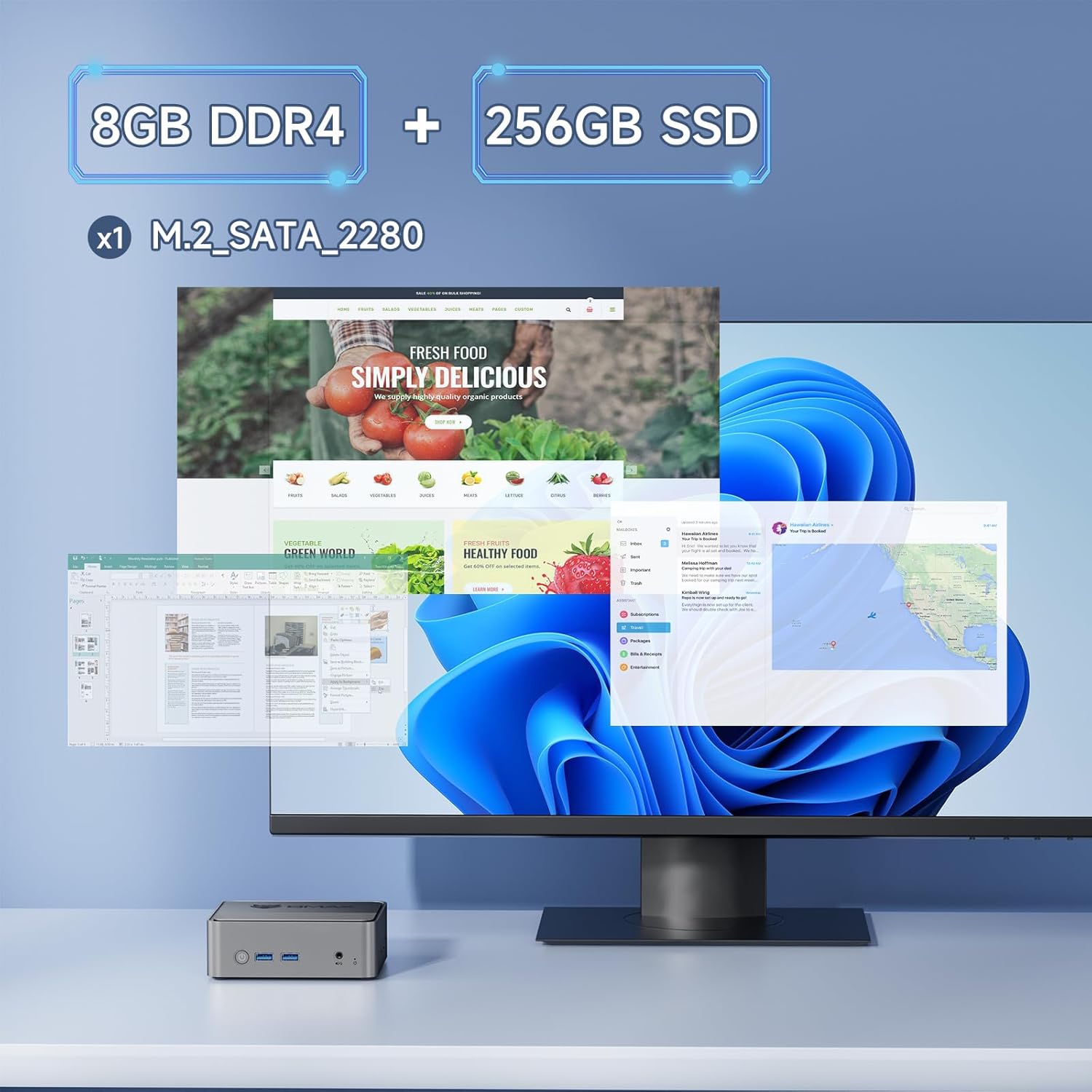 Mini PC BAMX B3, Intel N5095 akár 2,9 GHz-ig, 8 GB DDR4, 256 GB SSD ...