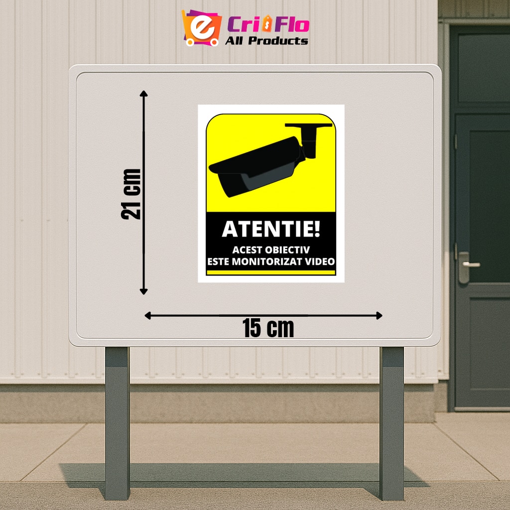 Indicator Semn atentie acest obiectiv este monitorizat video, Sticker ...