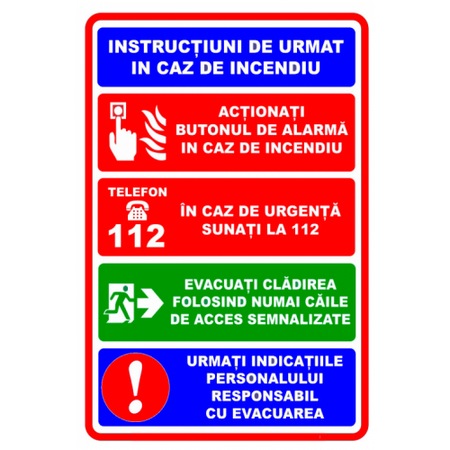 Indicator Semn pentru instructiuni de urmat in caz de incendiu, Sticker ...
