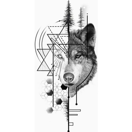 Tatuaj temporar, model lup geometric abstract, waterproof, 21x11.5cm ...