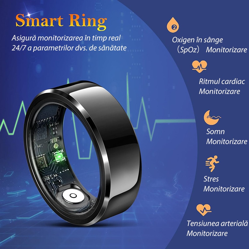 Inel inteligent Rqiurpn, Q9, SmartRing, monitorizare sanatate, Fitness ...