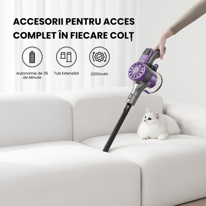 Aspirator Vertical 4 In 1, SeveShop® V08, Aspirator Fara Fir Cu Motor ...